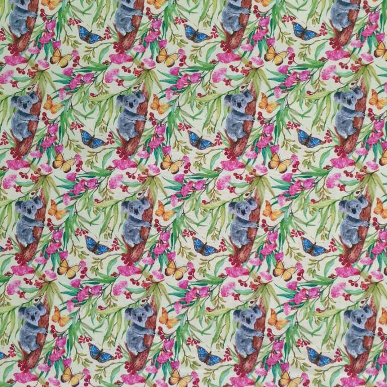 Australian - Koala & Butterflies on Lemon - East Coast Fabrics